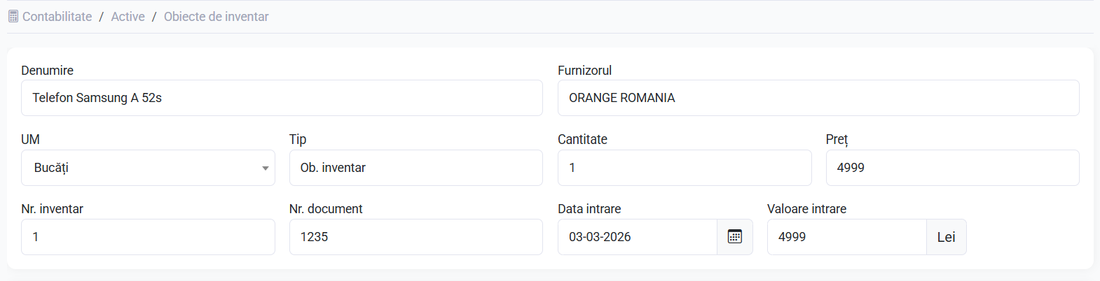 Cheltuieli cu achiziția de obiecte de inventar - ContApp
